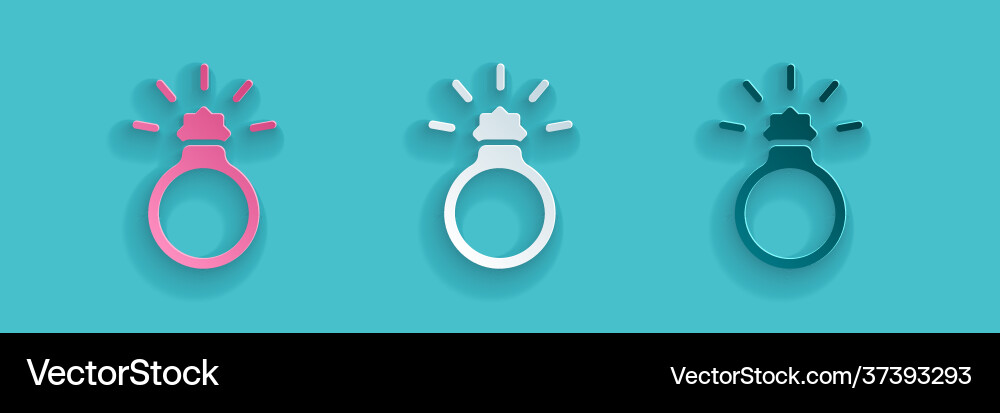 Paper cut diamond engagement ring icon isolated Vector Image