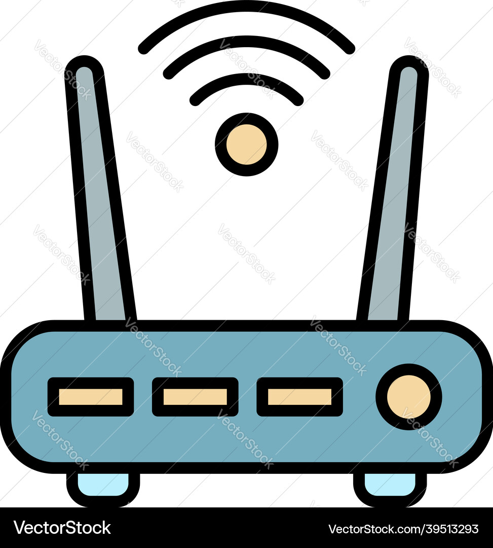 Security wifi router icon color outline Royalty Free Vector