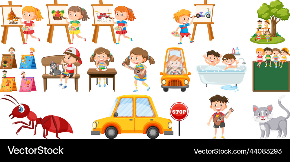 Set of cute kids and objects Royalty Free Vector Image
