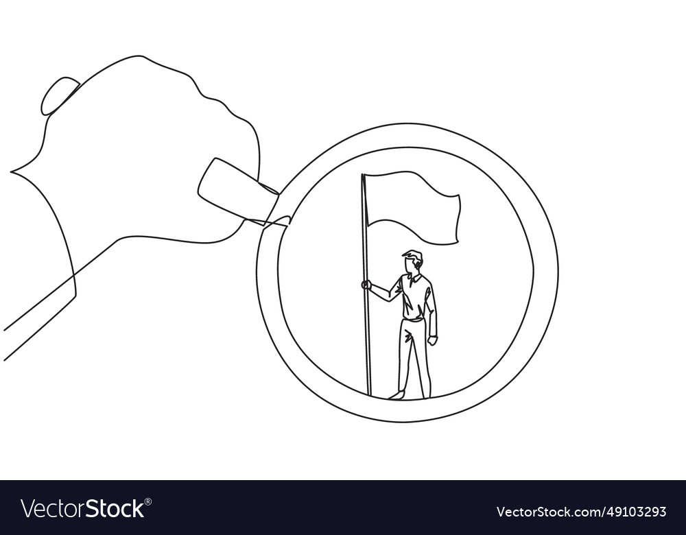 Single one line drawing of big hand holding the Vector Image