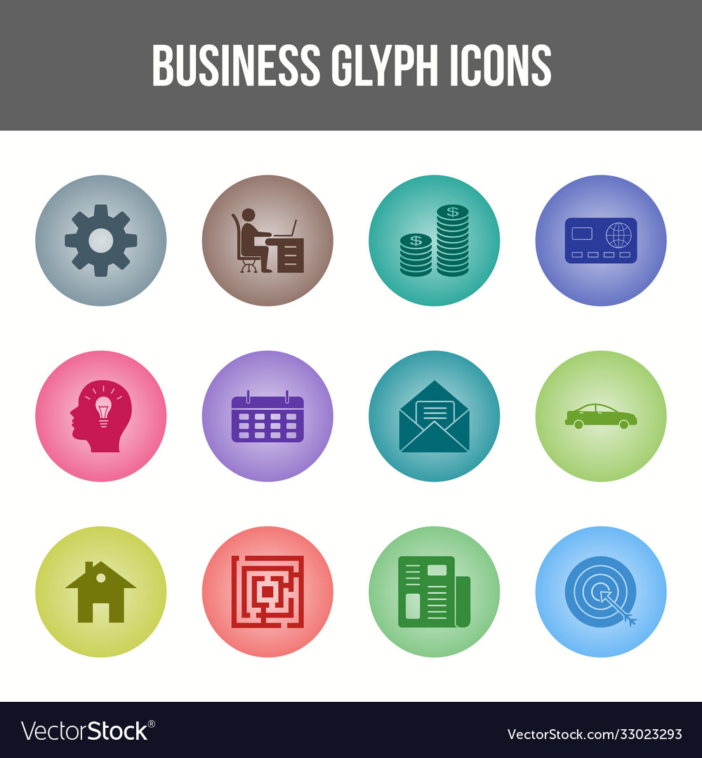 Unique business glyph icon set Royalty Free Vector Image