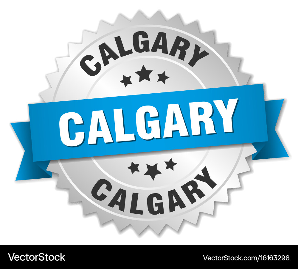 Calgary round silver badge with blue ribbon Vector Image