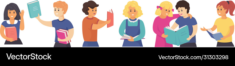 Children reading together hand drawn students and Vector Image