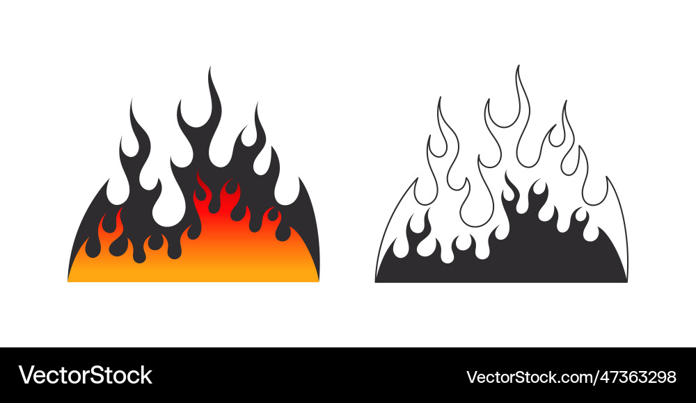 Fire flame and flames black and red fiery Vector Image