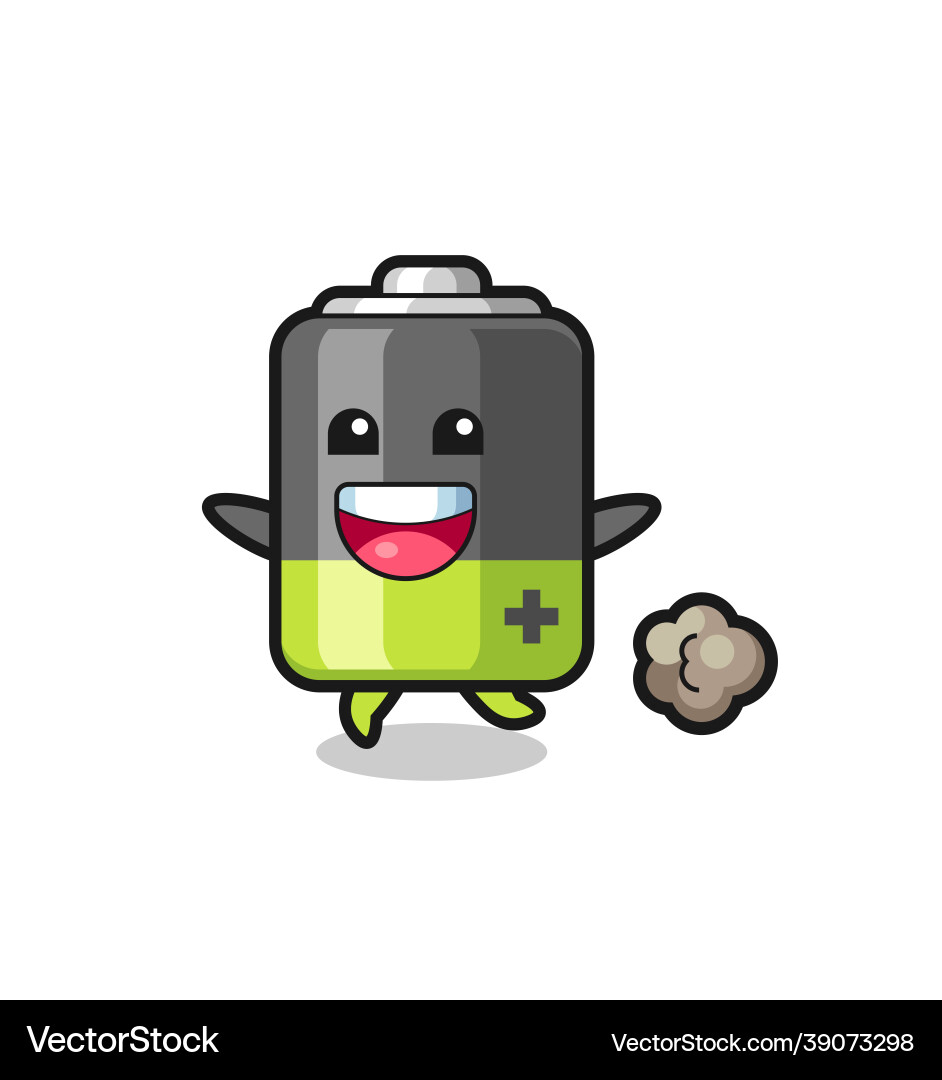 Happy battery cartoon with running pose Royalty Free Vector