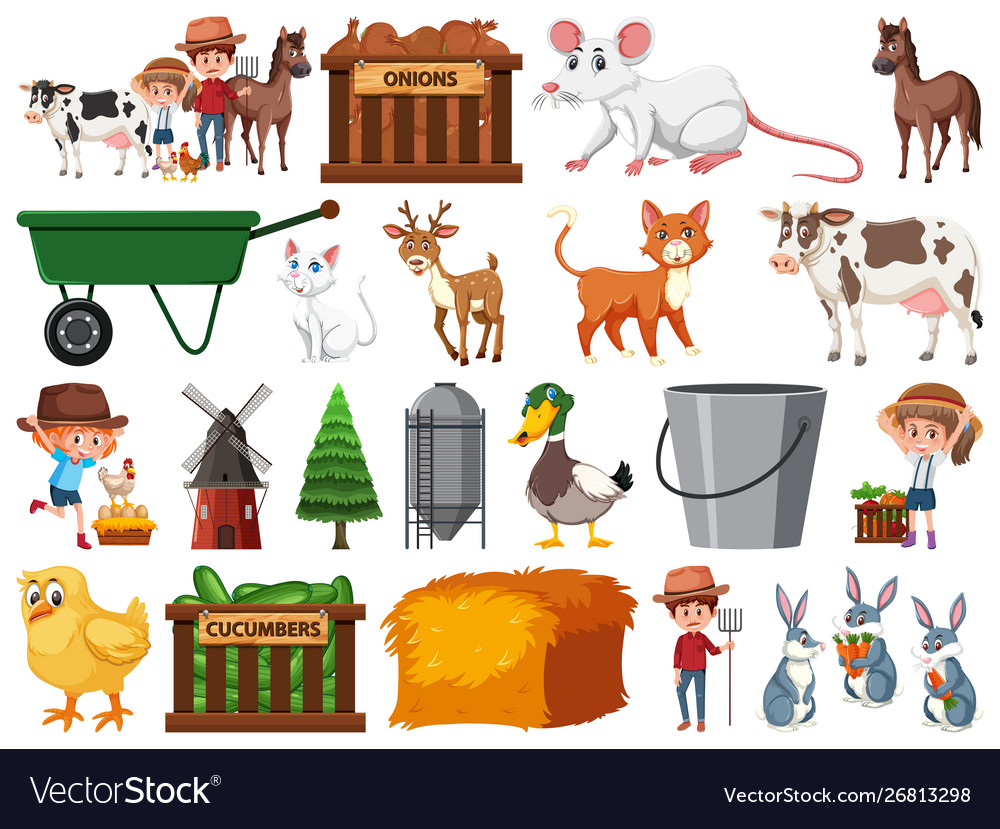 Large set isolated farm objects Royalty Free Vector Image