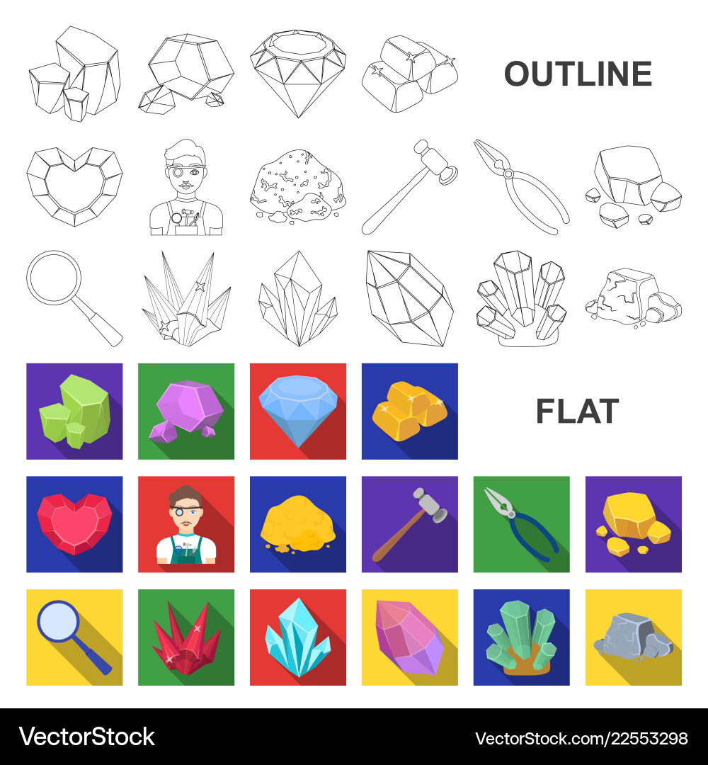 Precious minerals flat icons in set collection Vector Image