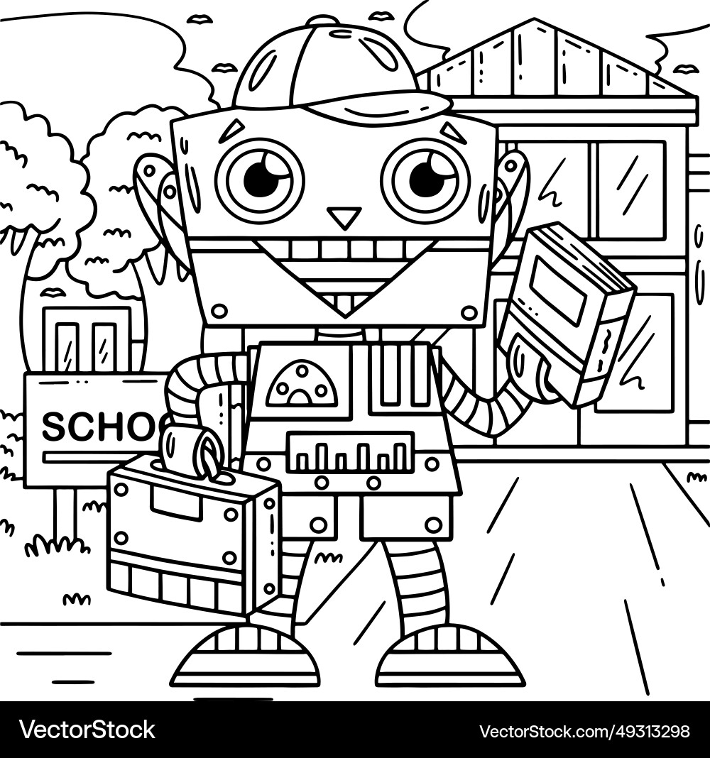 Robot going to school coloring page for kids Vector Image