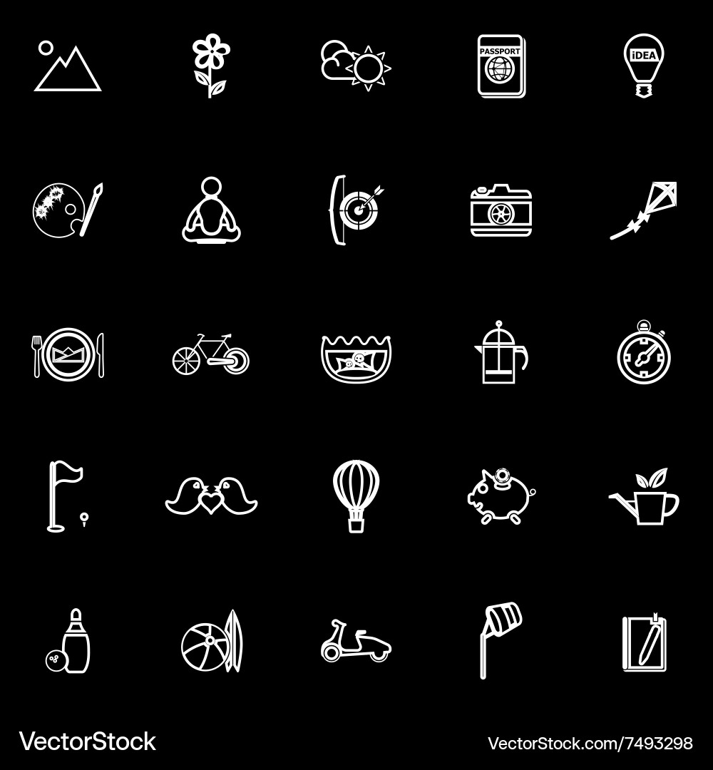 Slow life activity line icons on black background Vector Image