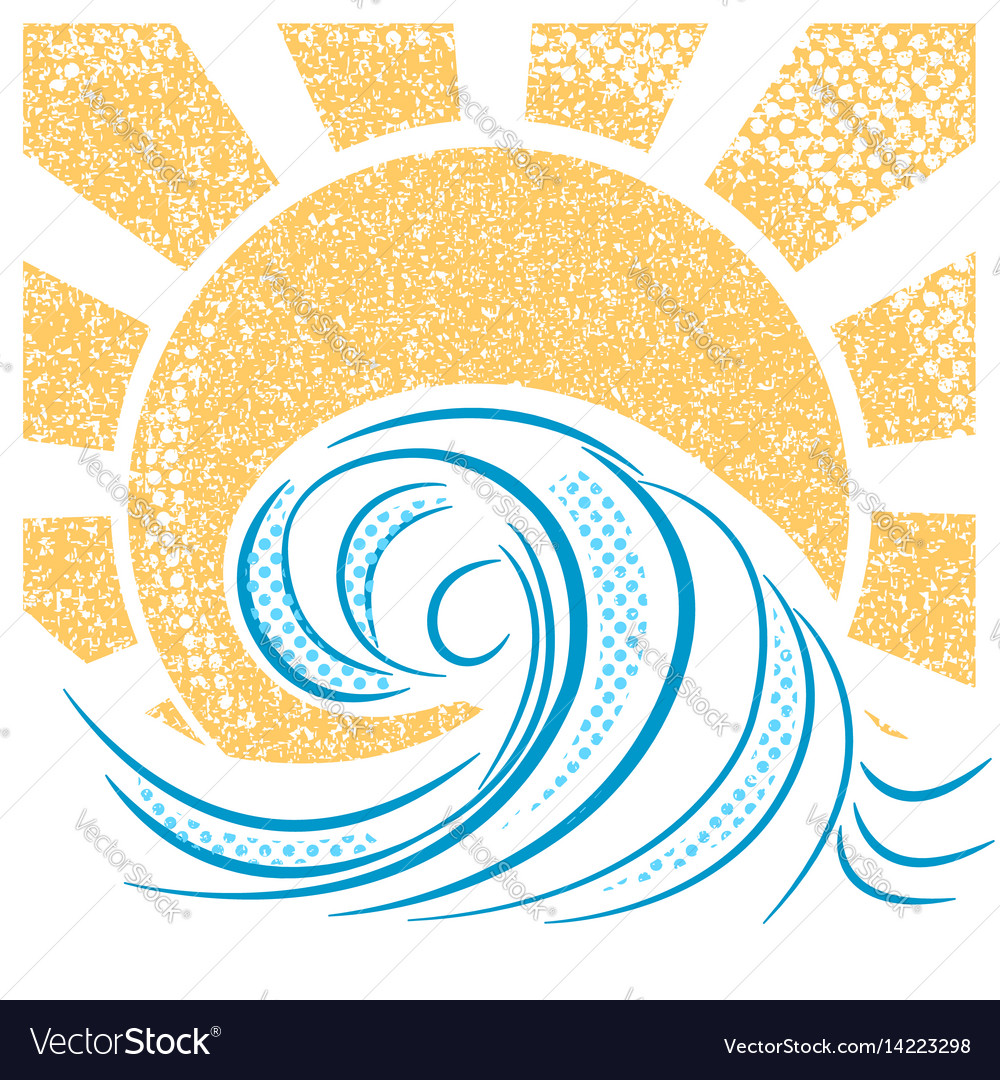 Vintage sea waves and sun Royalty Free Vector Image