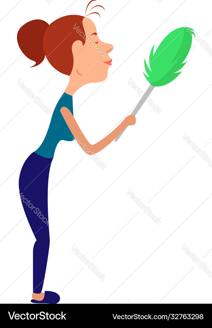 Woman cleaning dust on white background Royalty Free Vector