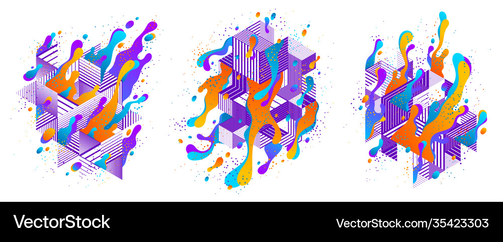Abstract colorful lava fluids with geometric Vector Image