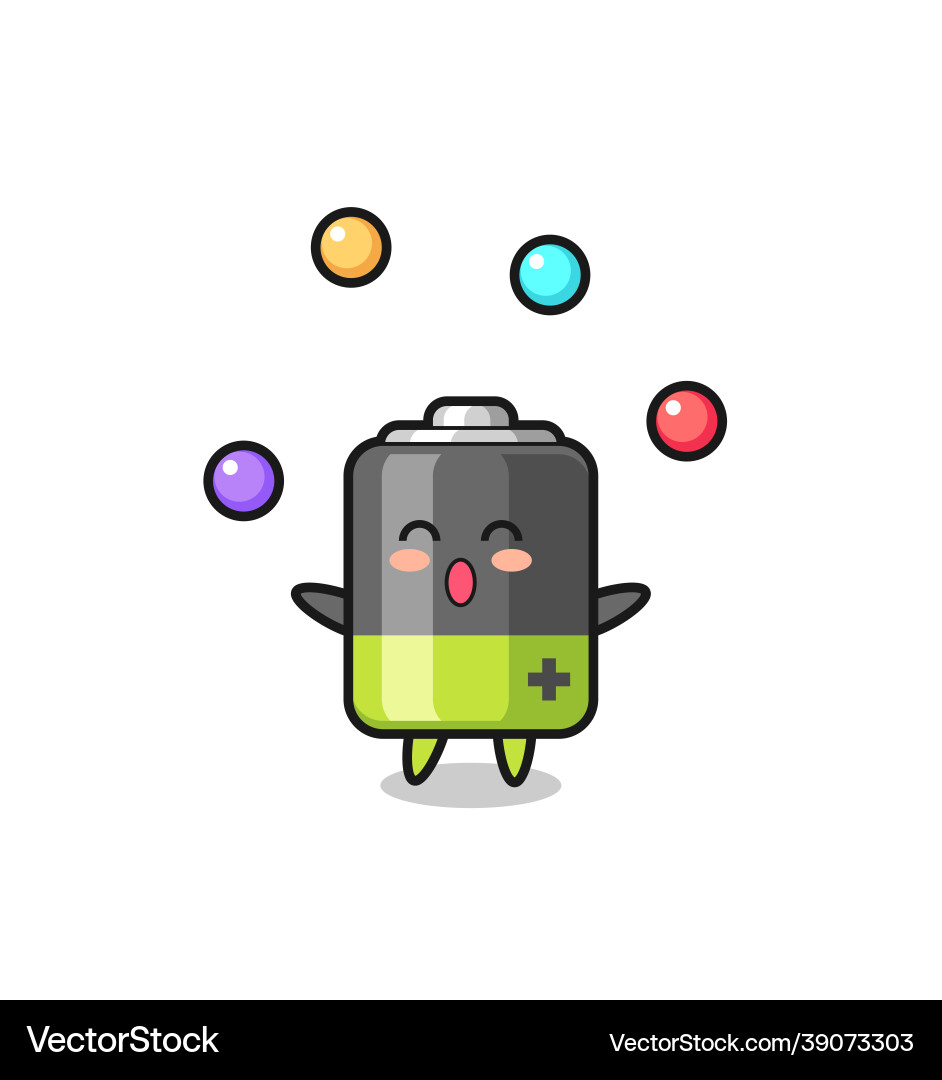Battery circus cartoon juggling a ball Royalty Free Vector