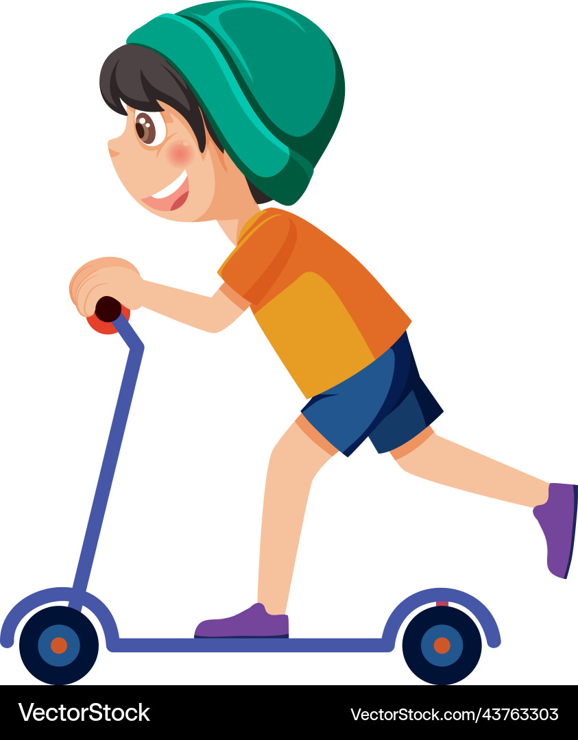 Boy on kick scooter cartoon character Royalty Free Vector
