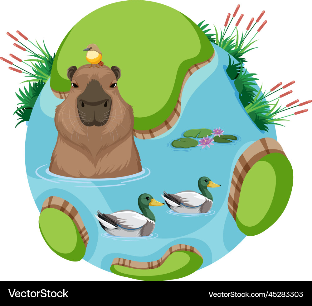 Capybara and duck in planet earth Royalty Free Vector Image