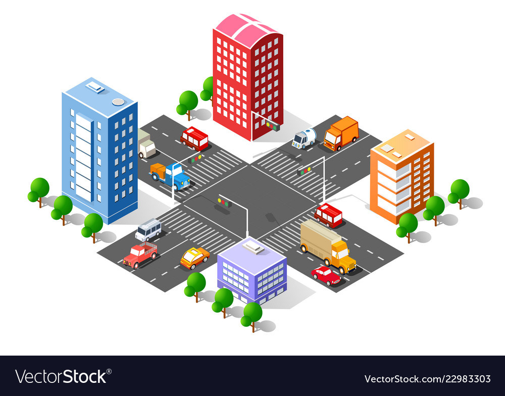 City isometric 3d intersection Royalty Free Vector Image