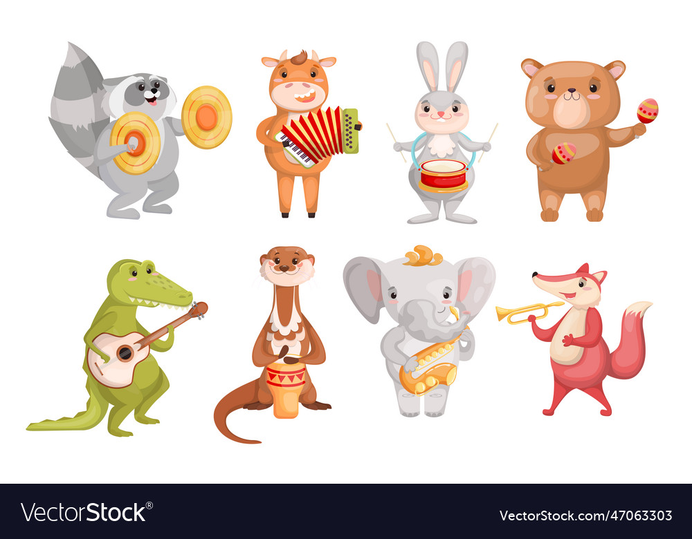 Creative cute animals playing music instruments Vector Image