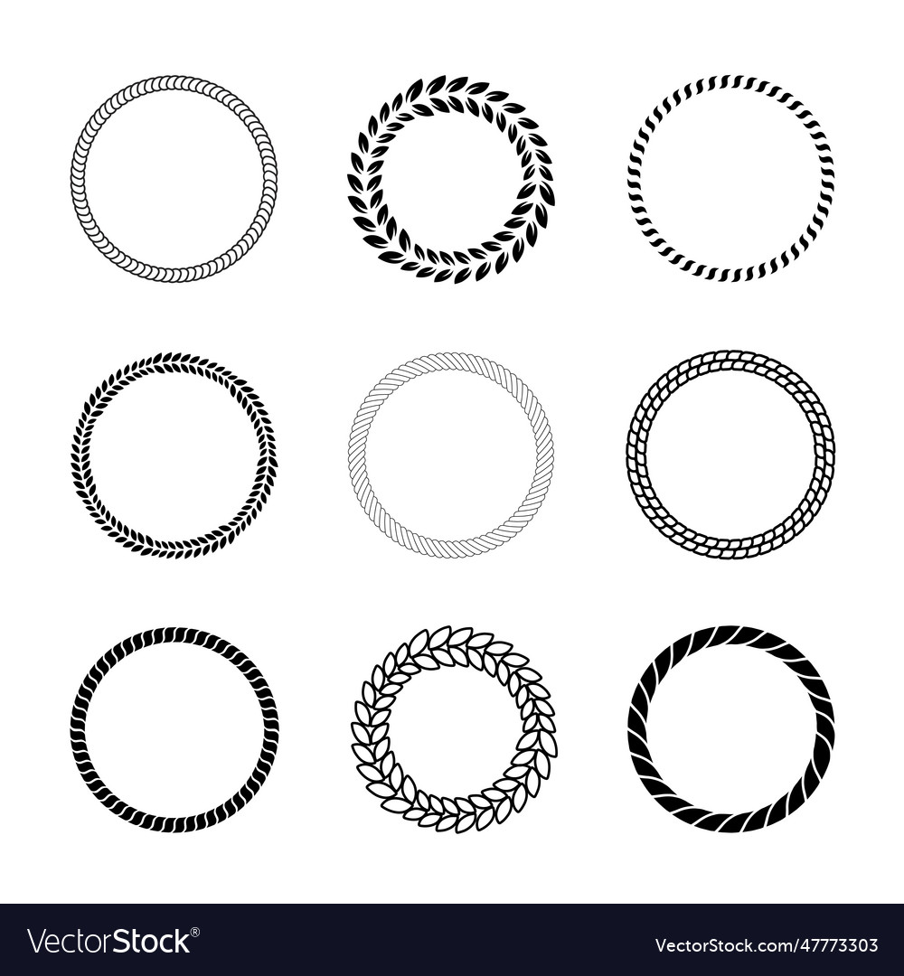 Different black round rope frames Royalty Free Vector Image