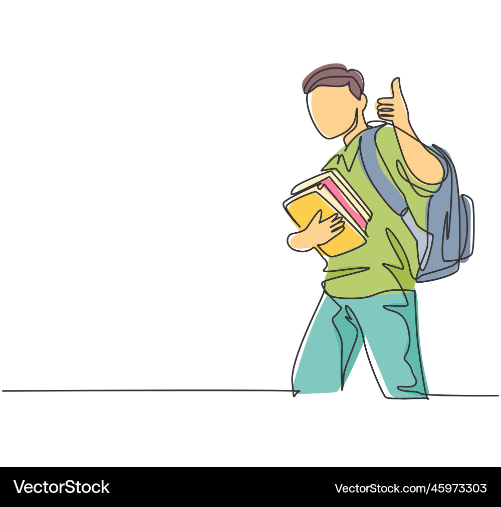 One line drawing of young happy elementary school Vector Image
