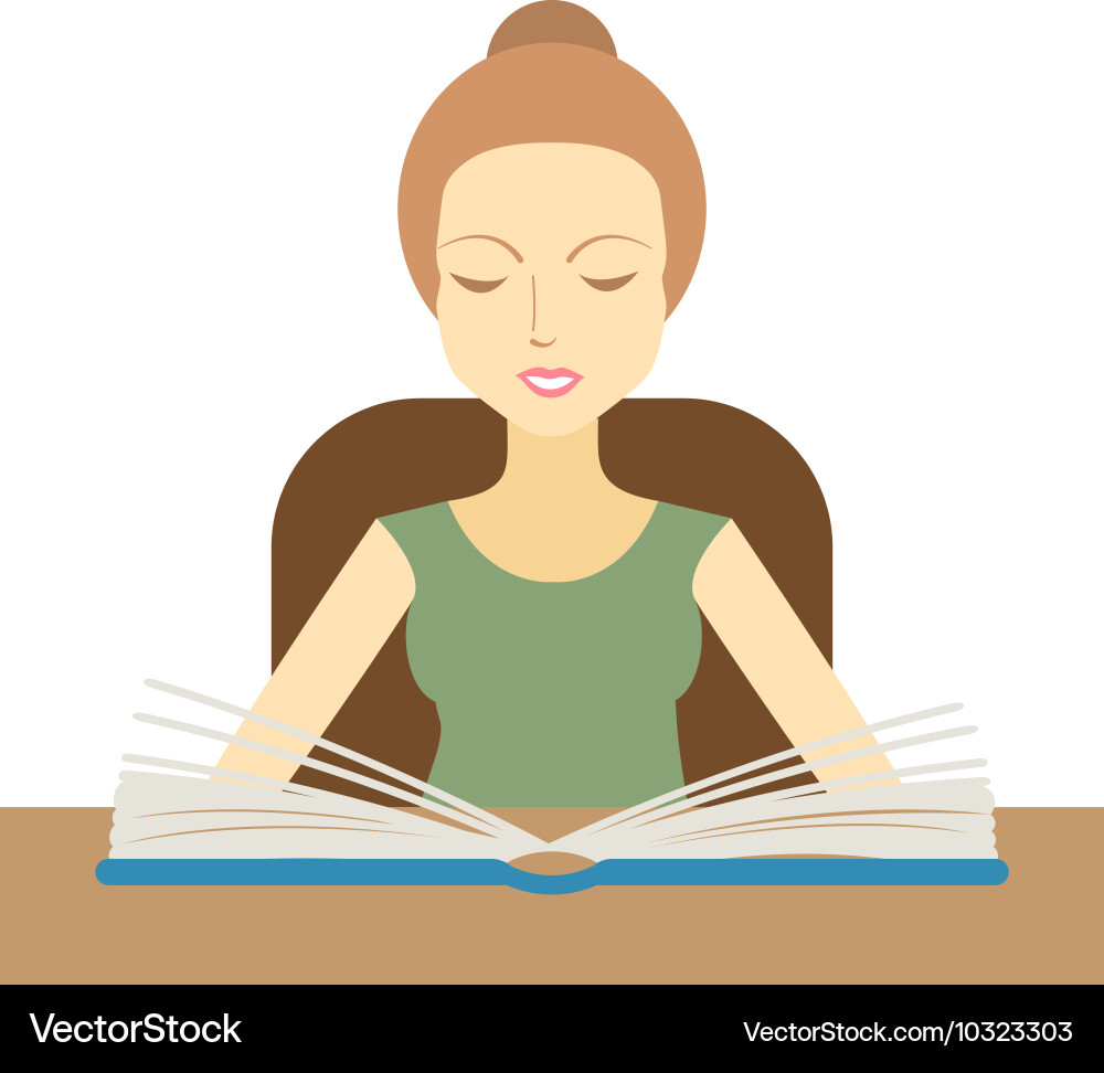 Woman reading a book at the table Royalty Free Vector Image