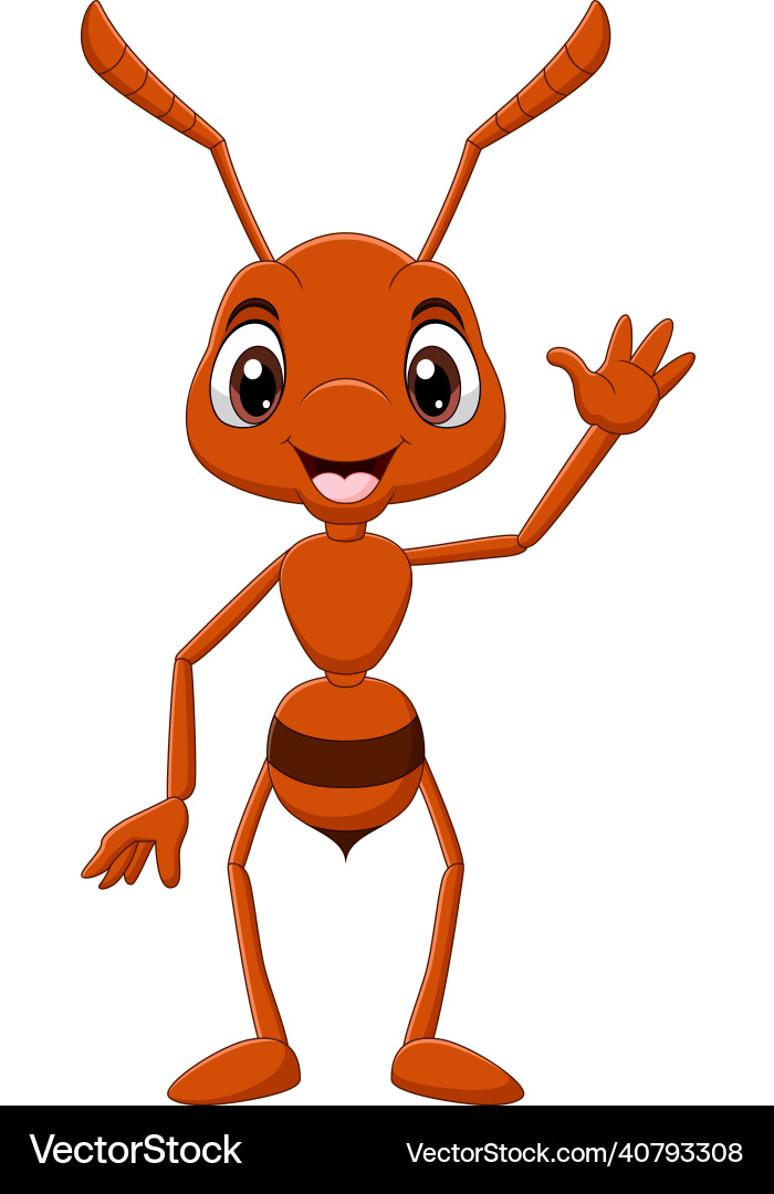 Cartoon funny ant waving hand Royalty Free Vector Image