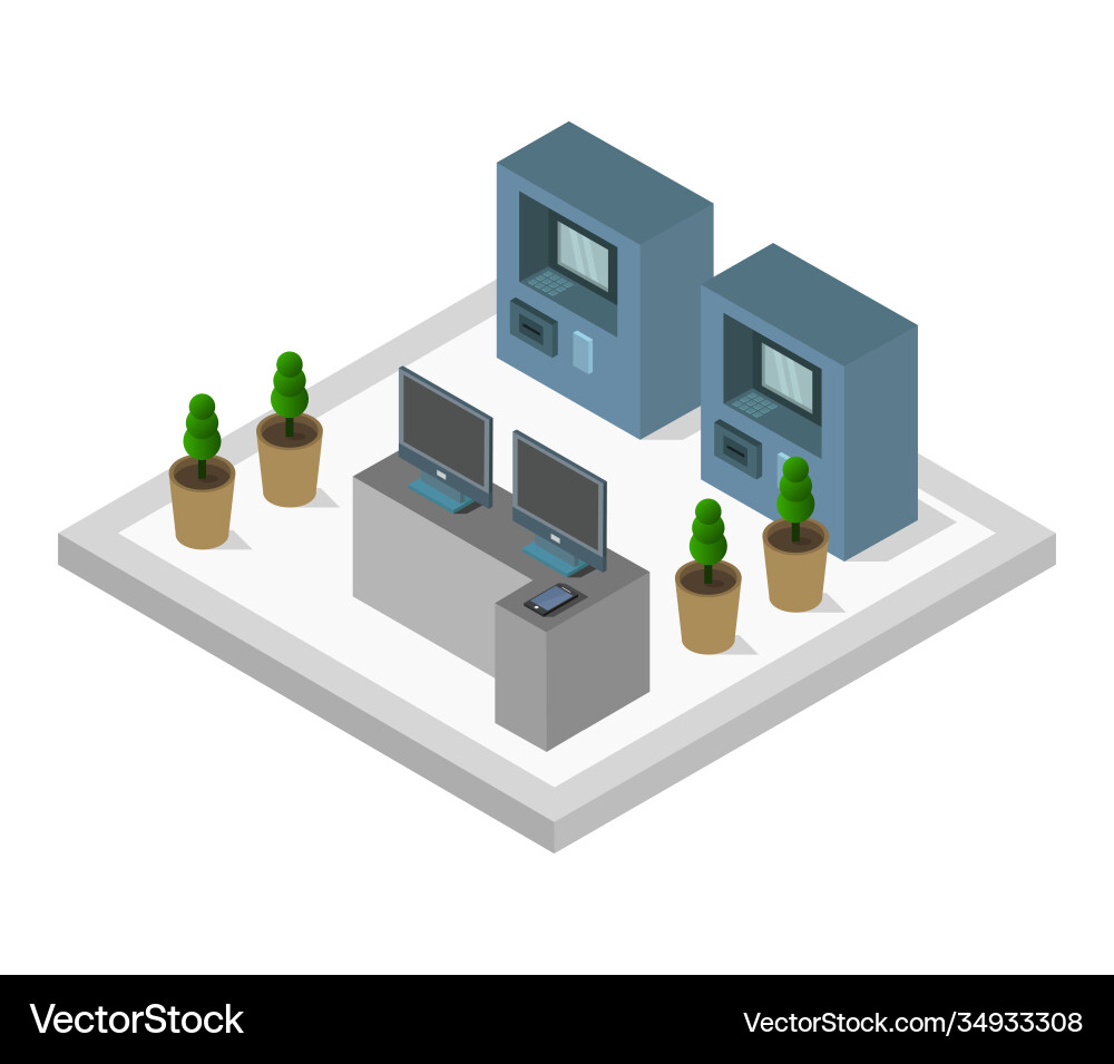 Isometric bank room in on white background Vector Image