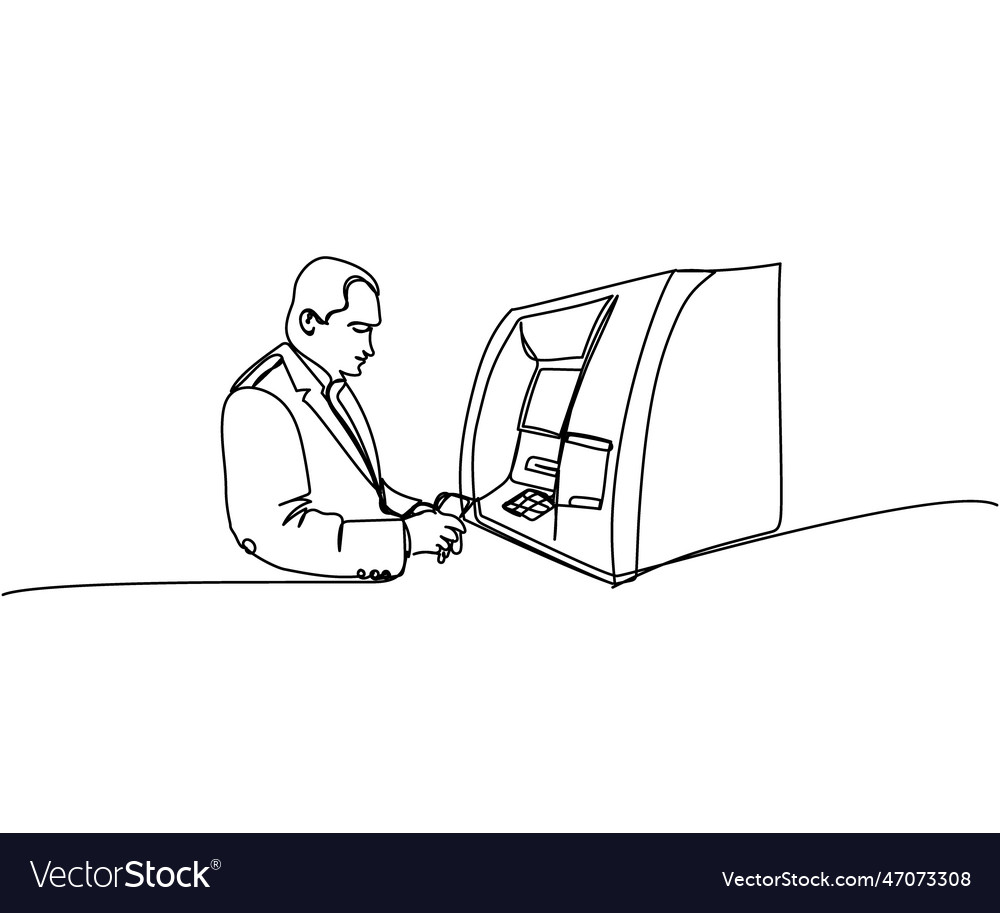 Man withdrawing money from an atm cash machine Vector Image