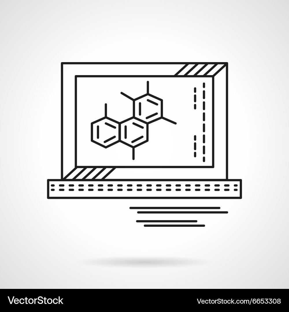 Molecule on monitor flat line icon Royalty Free Vector Image