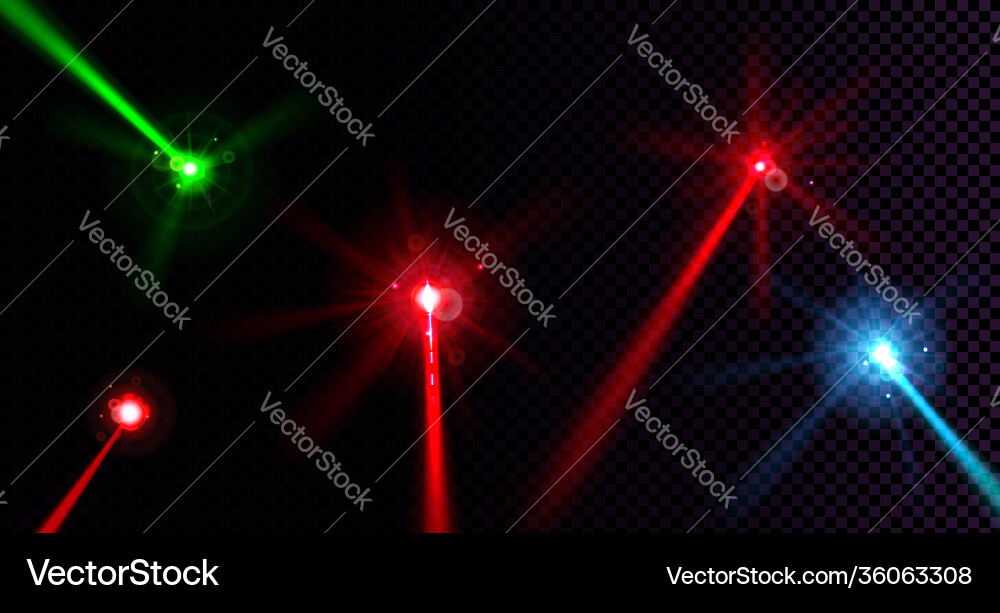 Red green and blue laser beams with glow effect Vector Image