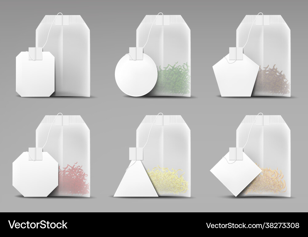Tea bags set isolated on grey background teabags Vector Image
