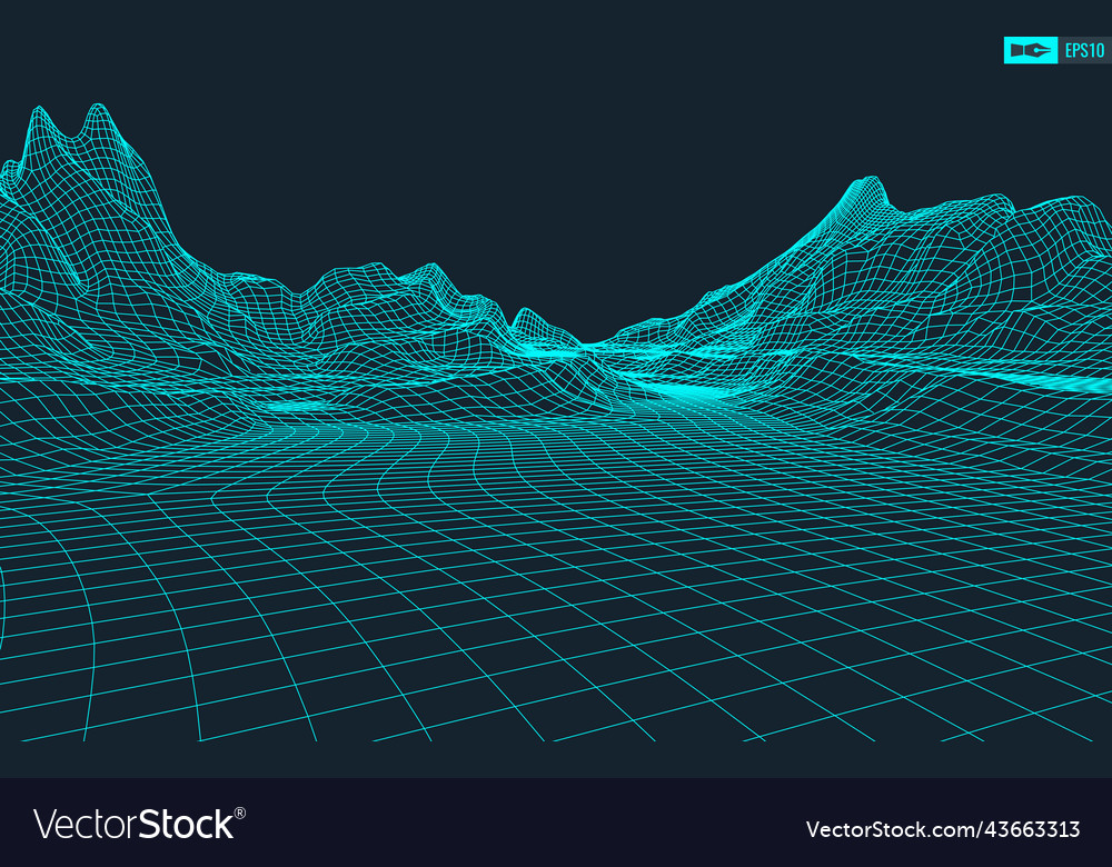 3d wireframe terrain wide angle eps10 Royalty Free Vector