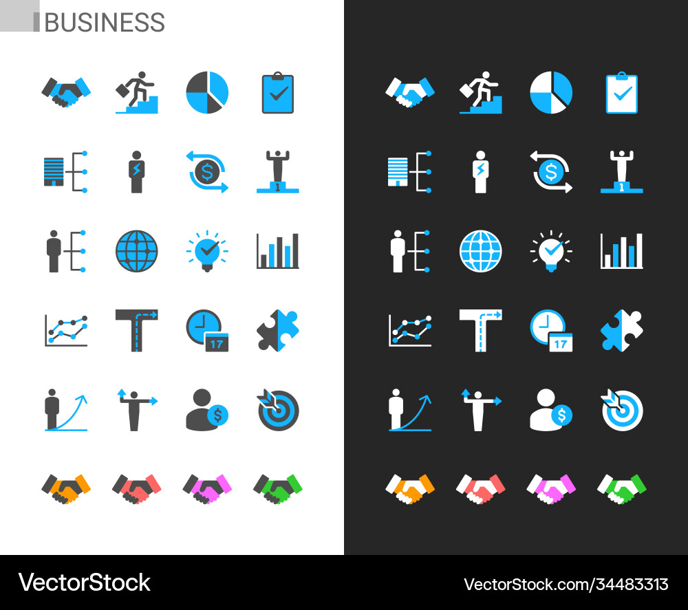 Business icons light and dark theme Royalty Free Vector