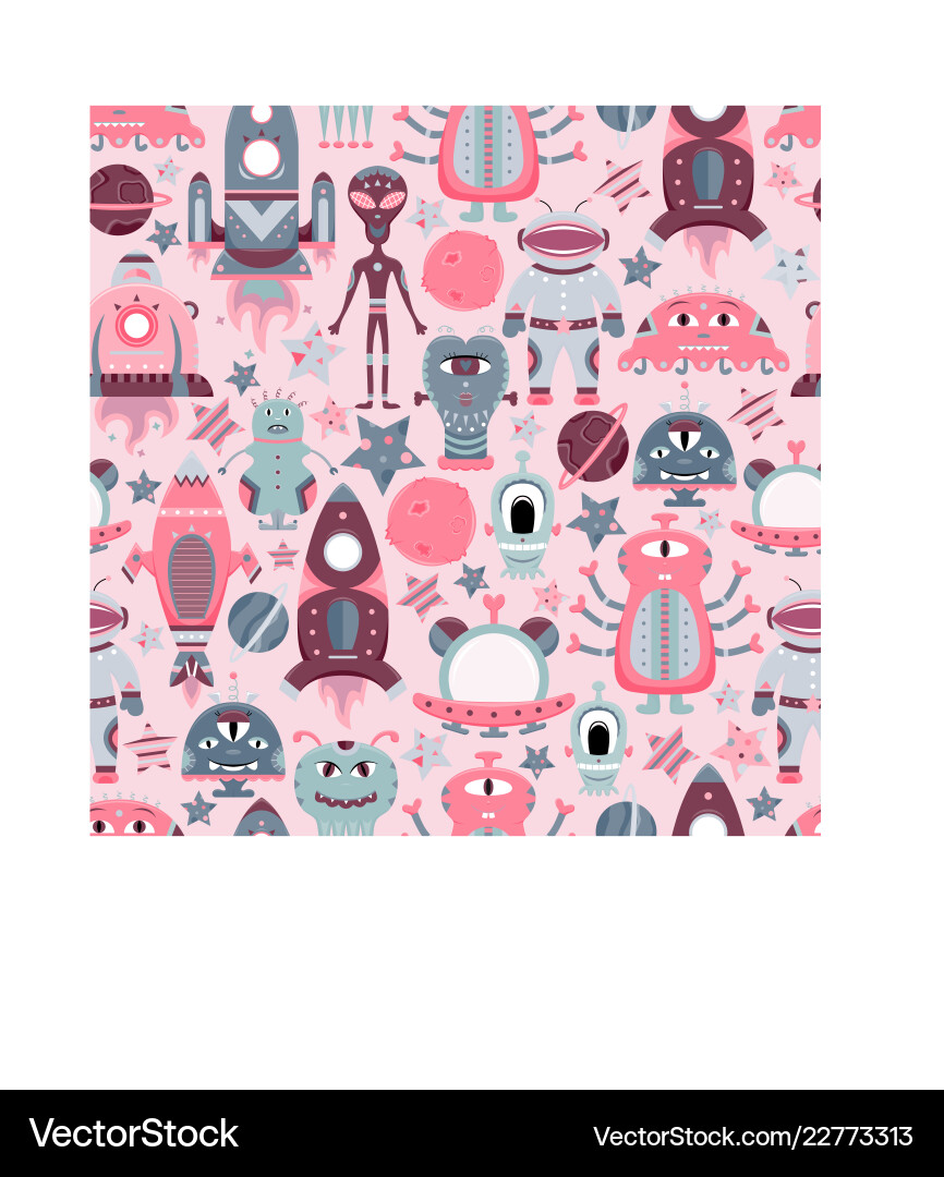 Cartoon seamless pattern with flat aliens Vector Image