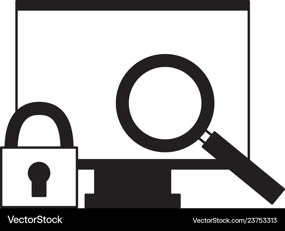 Computer monitor magnifying glass security Vector Image