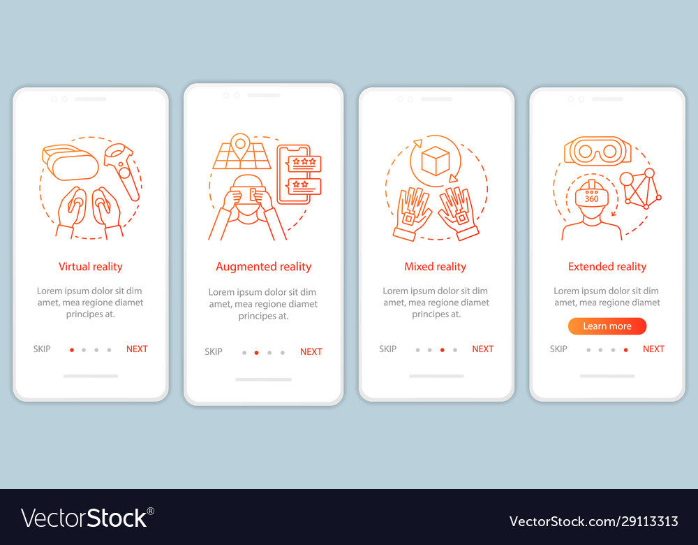 Extended reality onboarding mobile app page Vector Image