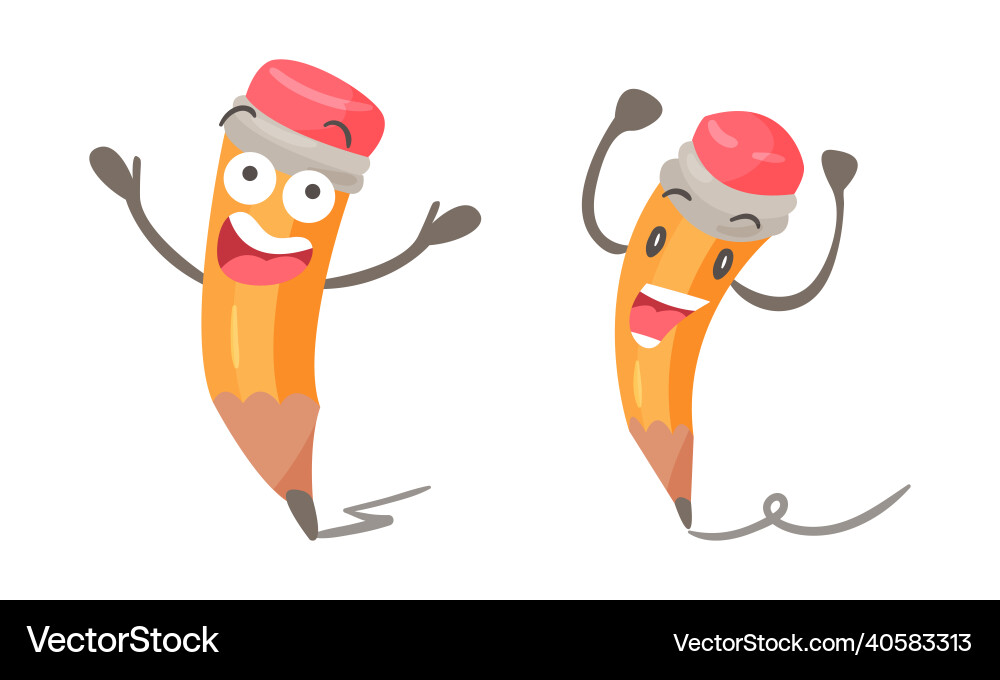 Funny pencils characters set cute stationery Vector Image