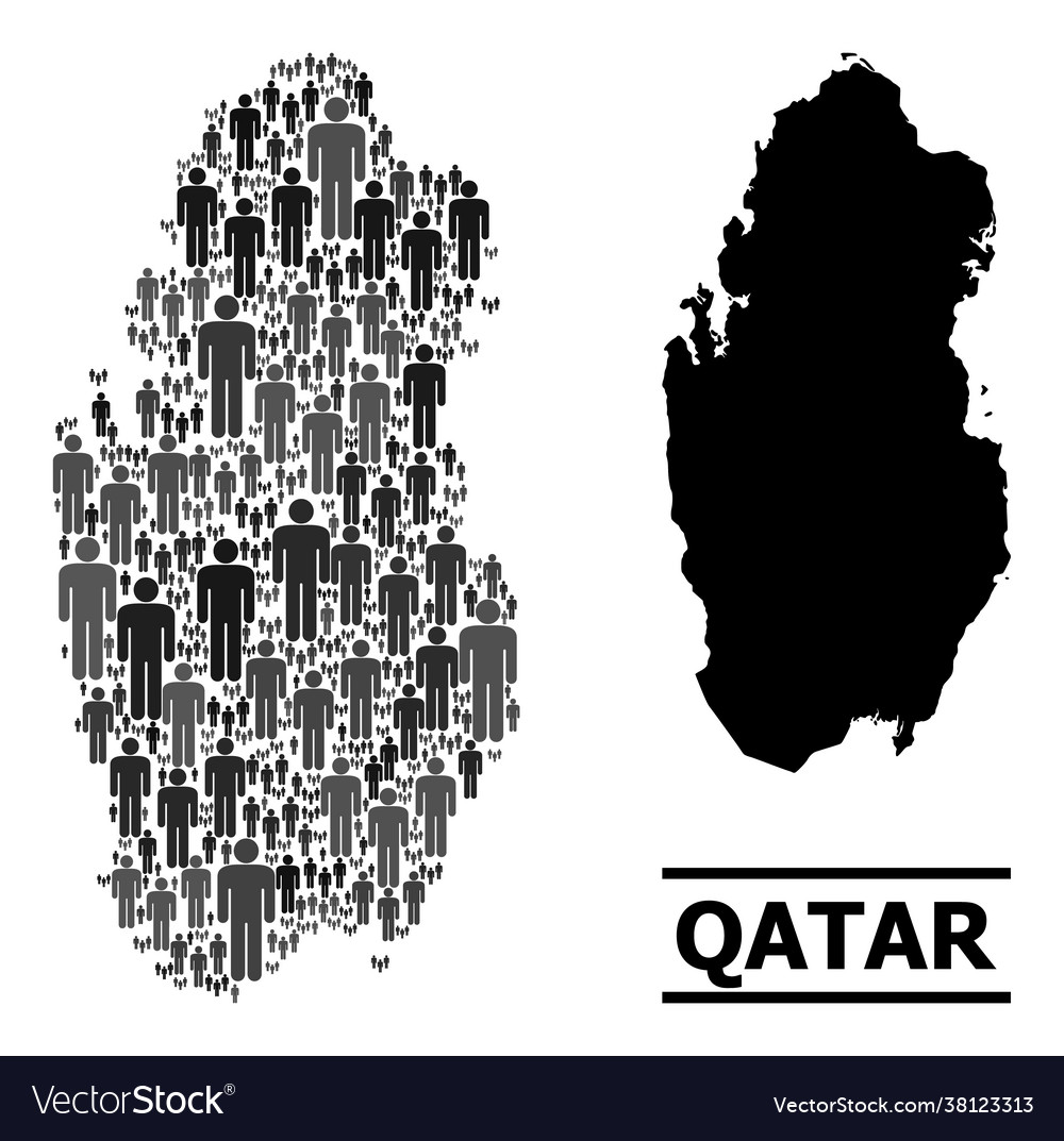 Humans mosaic map qatar and solid map Royalty Free Vector