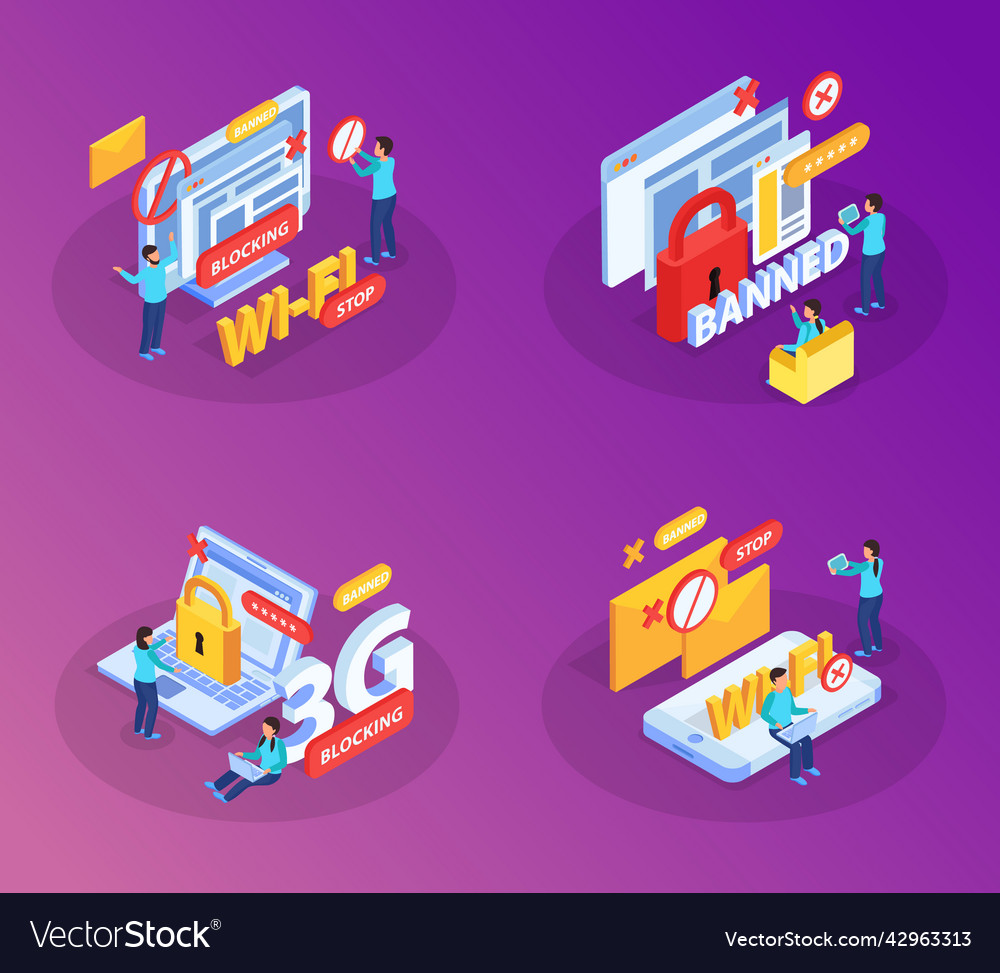 Internet blocking isometric concept Royalty Free Vector