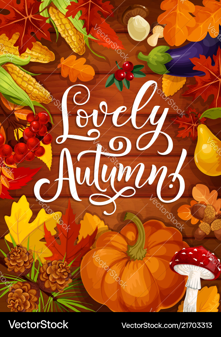 Lovely autumn poster with fall pumpkin and leaf Vector Image
