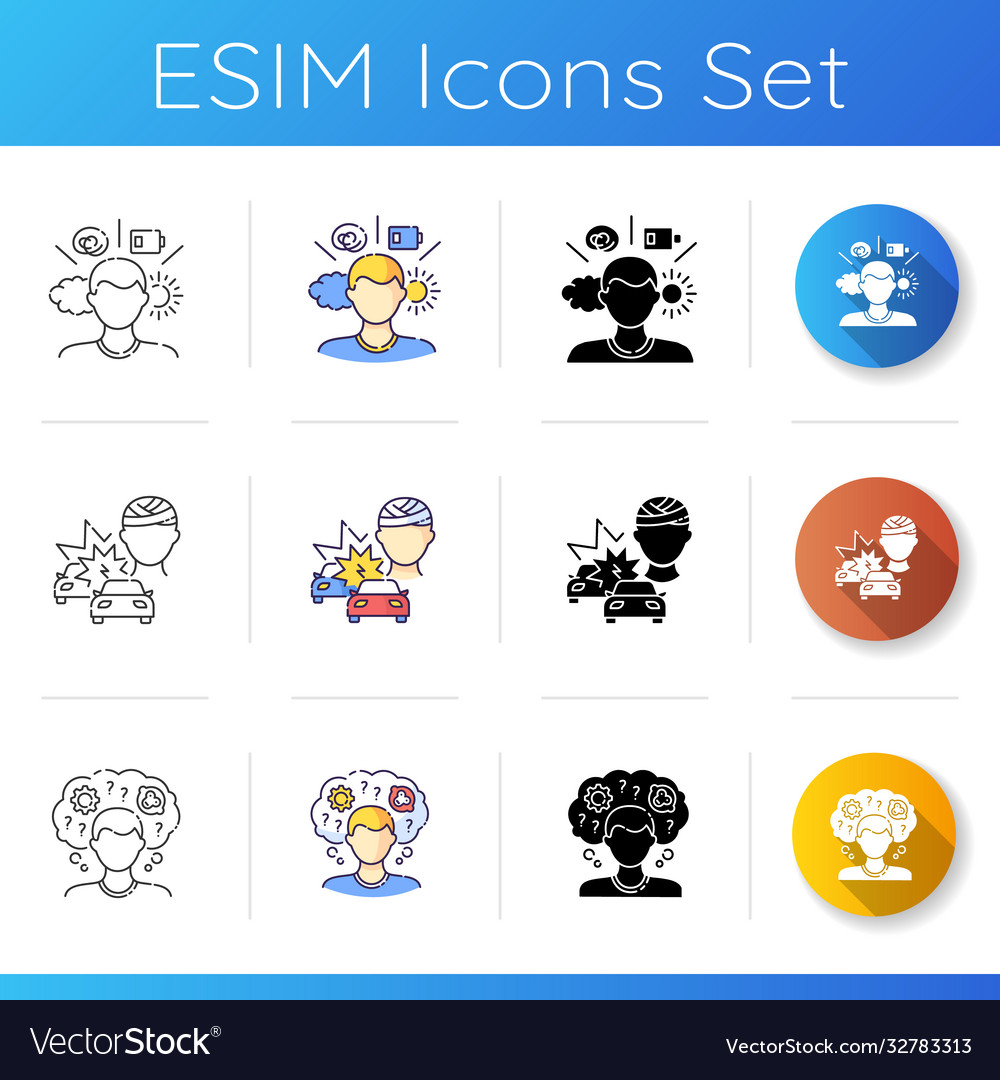 Mental problem icons set Royalty Free Vector Image