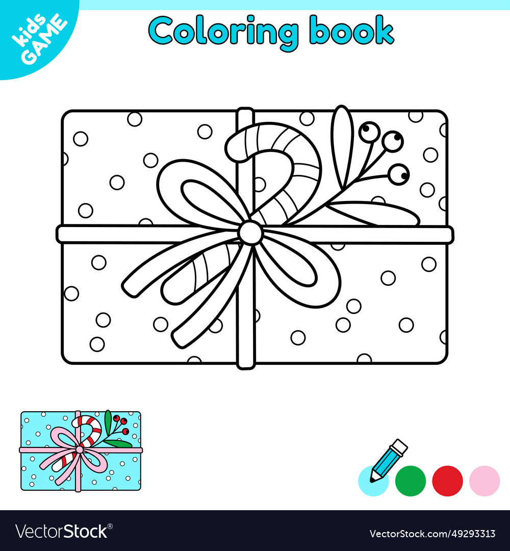 Page of the kids coloring book with christmas gift