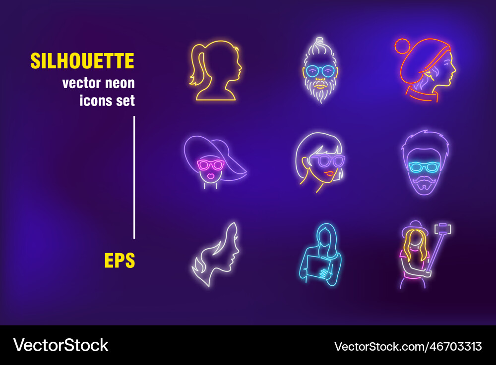 People silhouettes neon signs set Royalty Free Vector Image