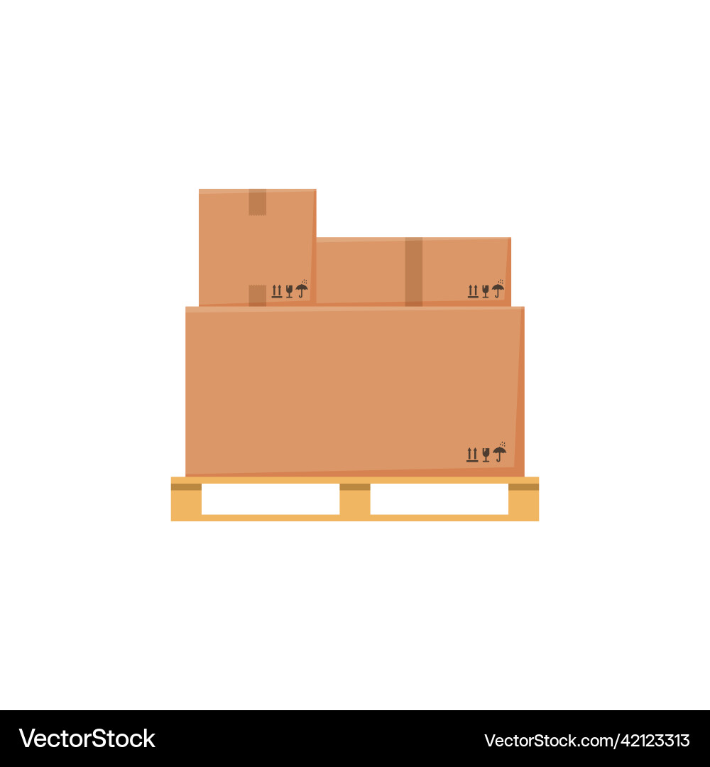 Wooden pallet with piled cardboard boxes flat Vector Image
