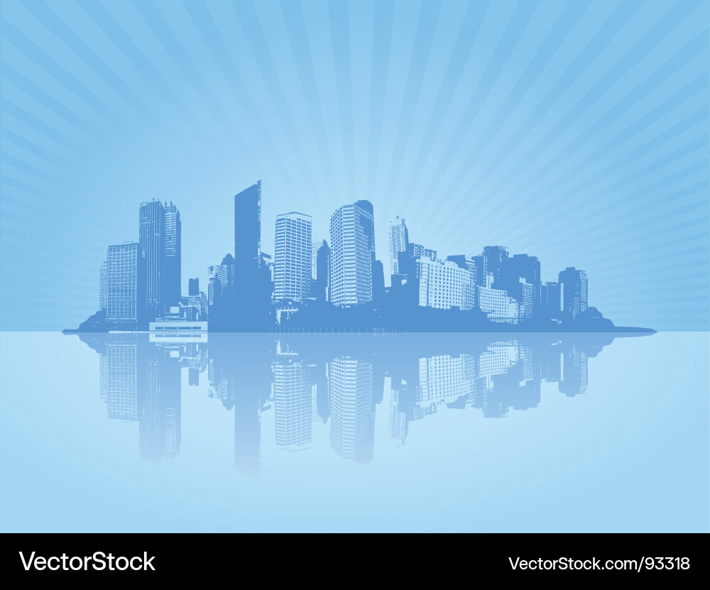 Blue city scene with sunset Royalty Free Vector Image