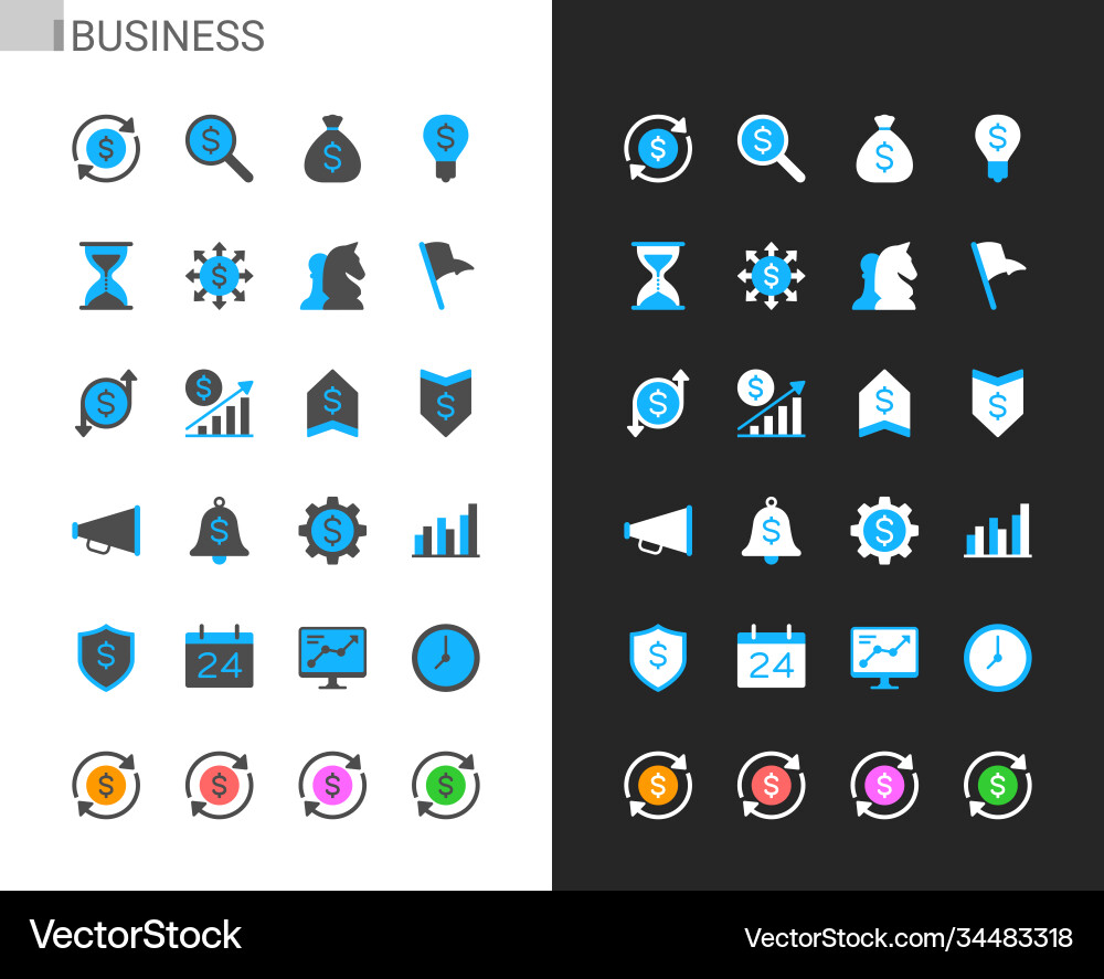 Business icons light and dark theme Royalty Free Vector