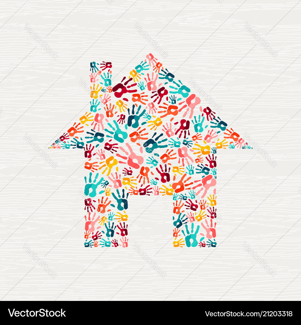 Human hand print community house concept Vector Image