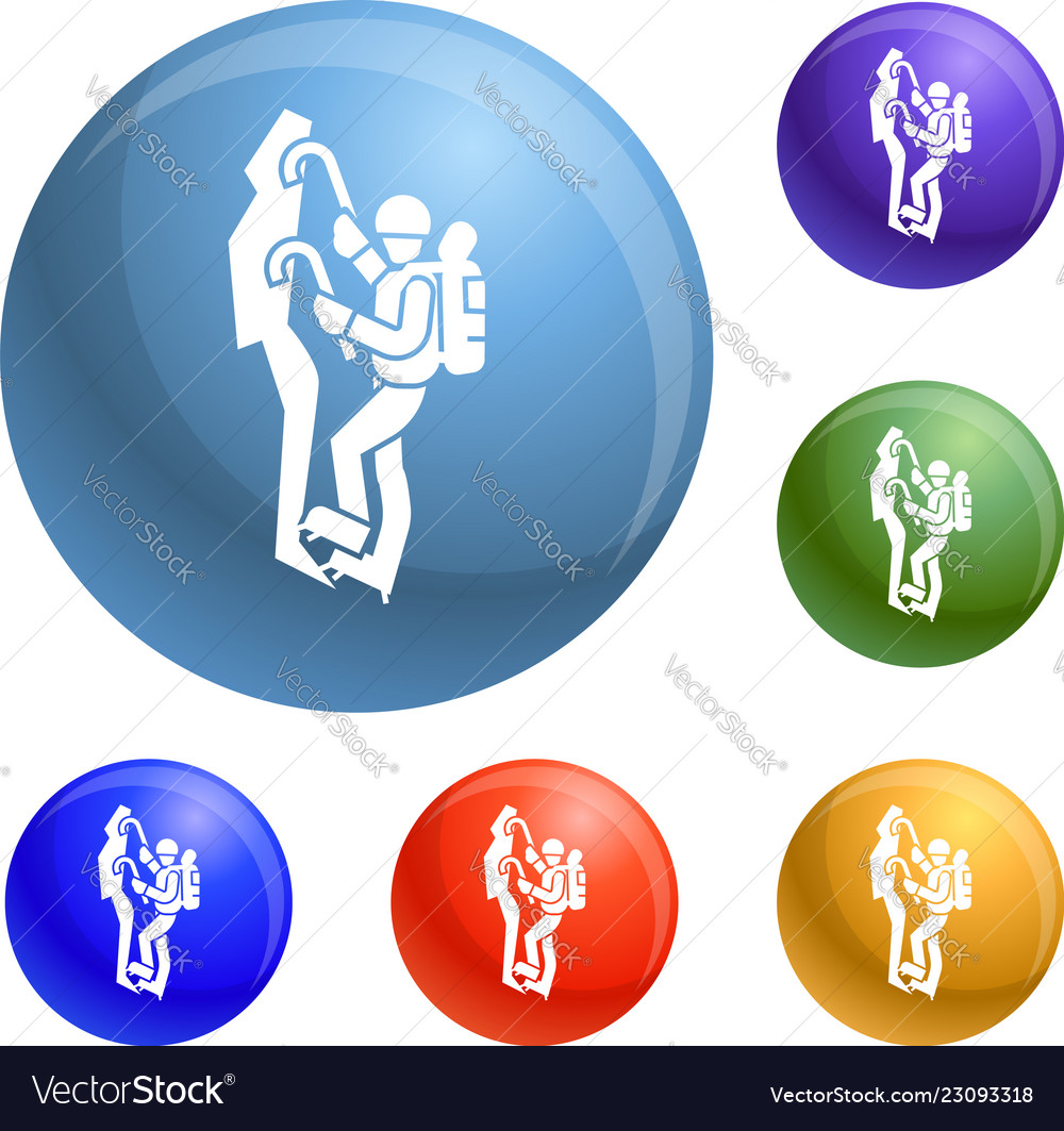 Man climbing mountain icons set Royalty Free Vector Image Man climbing mountain icons set Royalty Free Vector Image