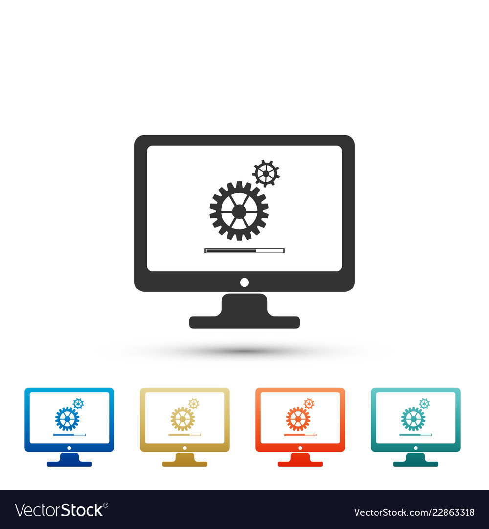 Monitor update process with gearbox loading bar Vector Image