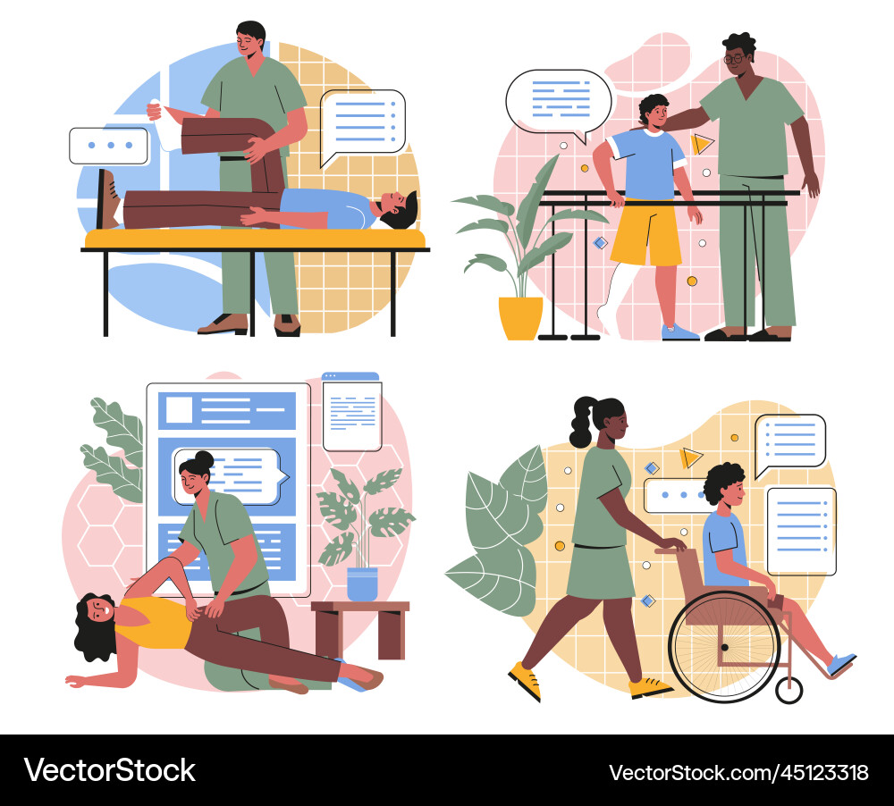 Physiotherapy and rehabilitation concept Vector Image