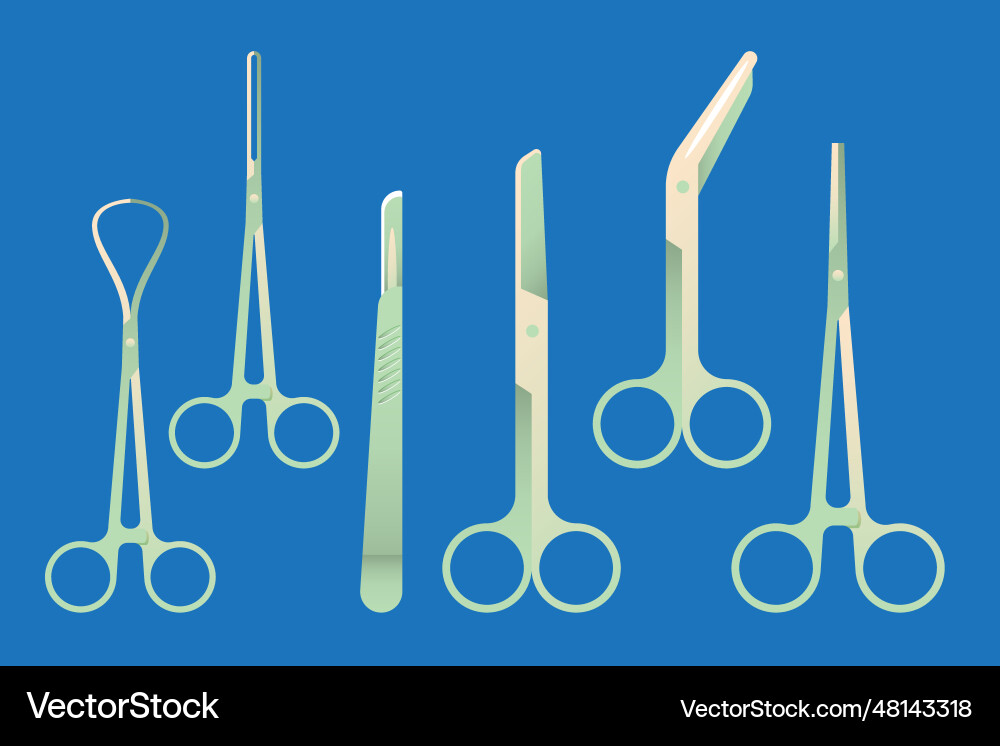 Set of surgical instruments on blue background Vector Image